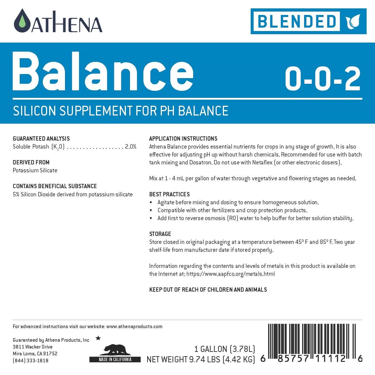 Athena Balance Silicon Supplement ⋆ HTG Supply Hydroponics & Grow Lights